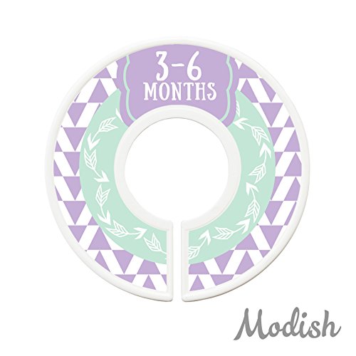 Modish Labels Baby Clothes Size Dividers, Baby Closet Organizers, Closet Size Dividers, Baby Closet Organizers, Clothes Organizer, Girl, Woodland, Arrows, Nordic, Boho, Purple, Lavender, Mint (Baby)