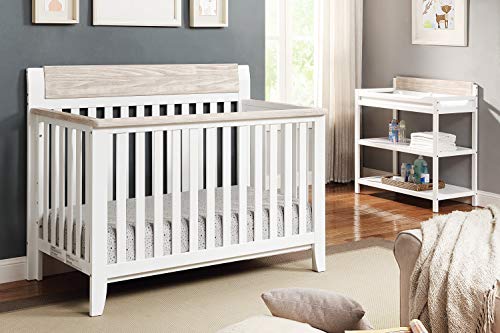 Suite Bebe Hayes 4 in 1 Convertible Crib, White and Wire Brushed Wood