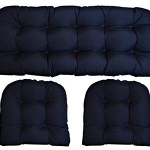 RSH DECOR Indoor Outdoor 3 Piece Wicker Cushion Set, Loveseat Settee 41" x 19" & 2 Matching Chair Cushions 19" x 19" - Made with Sunbrella Canvas Navy Blue Fabric