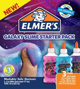 elmer’s glue deluxe starter slime kit | slime supplies | clear school glue & glitter glue pens, 3 count