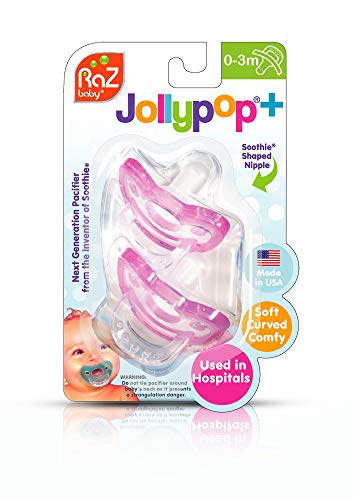 RaZbaby JollyPop Baby Pacifier Newborn, 0-3m, Pink, Pack of 2