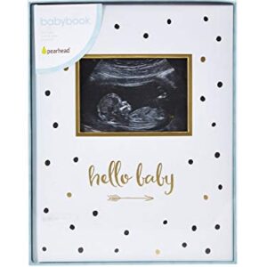 Pearhead First 5 Years Baby Memory Book, Gender-Neutral Baby Keepsake for New and Expecting Parents, Pregnancy And Milestone Journal, 50 Fill In Pages, Black and Gold Polka Dot