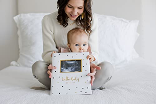 Pearhead First 5 Years Baby Memory Book, Gender-Neutral Baby Keepsake for New and Expecting Parents, Pregnancy And Milestone Journal, 50 Fill In Pages, Black and Gold Polka Dot