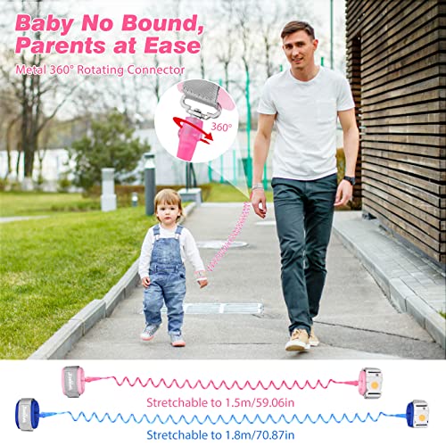 Zooawa Toddler Leash 2Pack, Toddler Kids Harness Anti Lost Wrist Link with Magnetic Lock, Reflective Safety Walking Harness Wristband Leashes for 2,3,4 Years Old Boys Girls, Blue+Pink