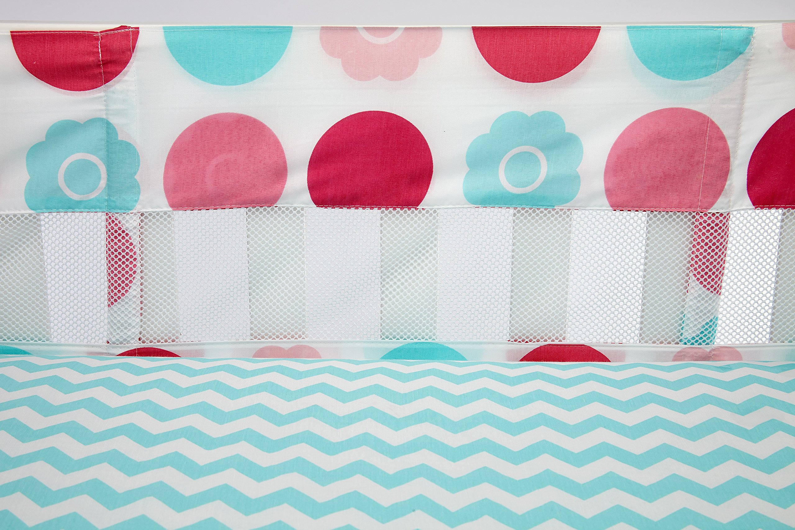 Little Bedding by NoJo Tickled Secure Me Crib Liner, Aqua/Pink