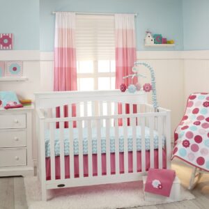 Little Bedding by NoJo Tickled Secure Me Crib Liner, Aqua/Pink