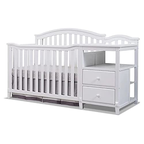 Sorelle Furniture Berkley Crib and Changer with Slat Panel Back Classic -in- Convertible Diaper Changing Table Non-Toxic Finish Wooden Baby Bed Toddler Childs Daybed Full-Size Nursery - White