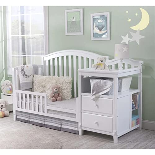 Sorelle Furniture Berkley Crib and Changer with Slat Panel Back Classic -in- Convertible Diaper Changing Table Non-Toxic Finish Wooden Baby Bed Toddler Childs Daybed Full-Size Nursery - White