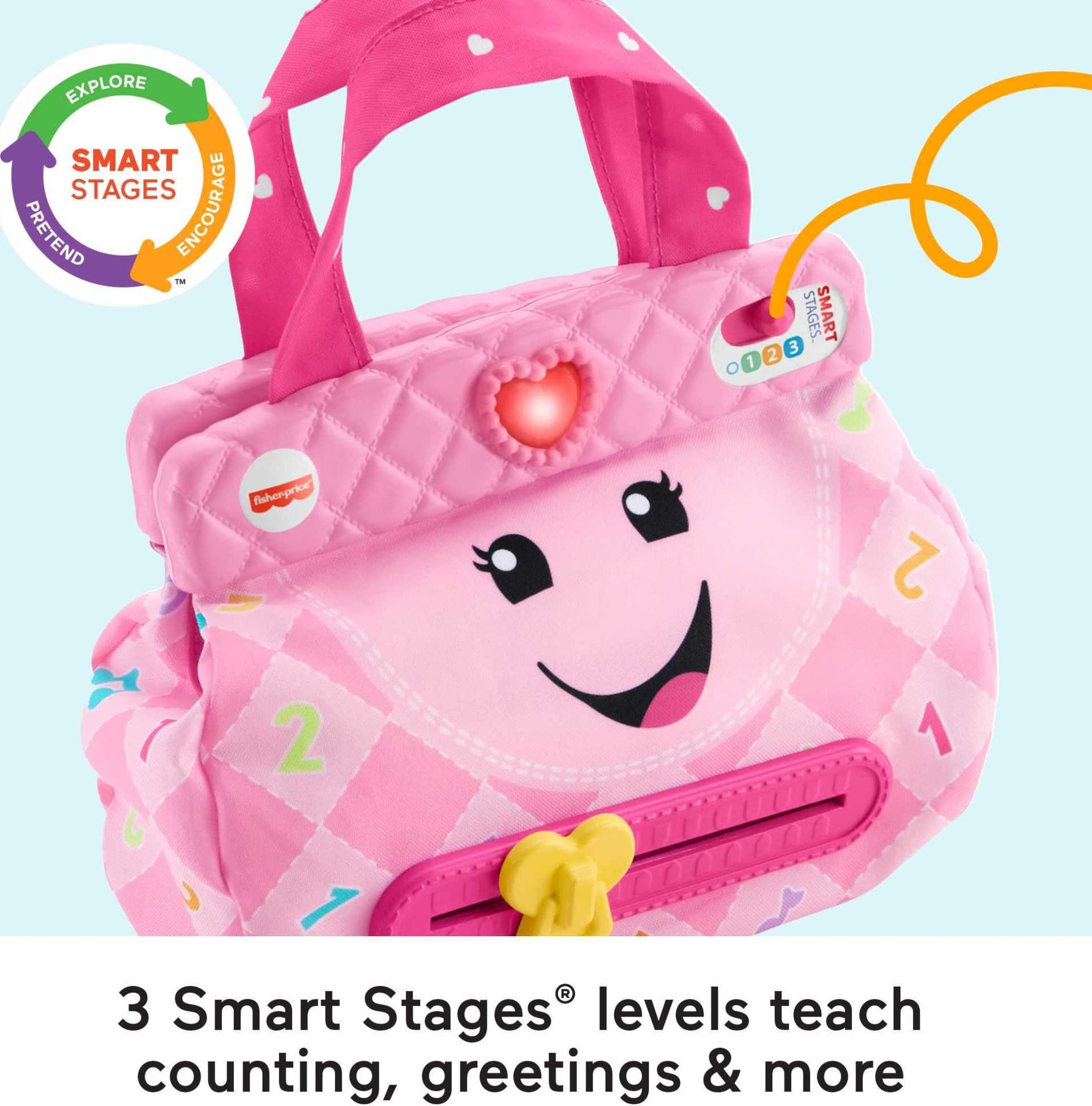 Fisher-Price Smart Purse Learning Toy with Lights Music and Smart Stages Educational Content for Babies and Toddlers, Pink​