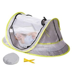 mingz large baby travel tent, portable baby travel bed upf 50+ sun travel cribs pop up folding beach tent mosquito net and 2 pegs infant beach gear uv protection