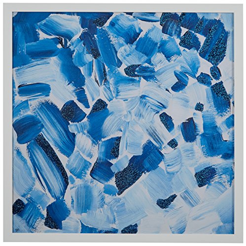 Amazon Brand – Stone & Beam Abstract Hues of Blue, White Wood Frame, 26" x 26"