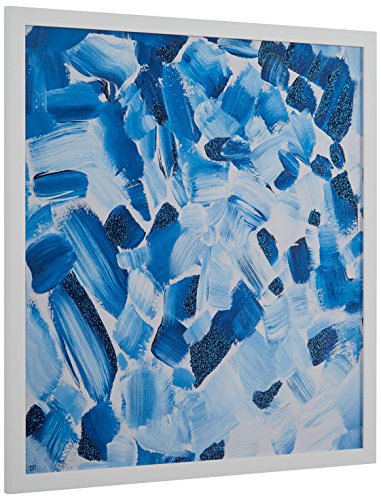 Amazon Brand – Stone & Beam Abstract Hues of Blue, White Wood Frame, 26" x 26"