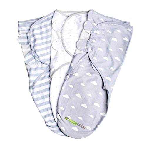 Baby Swaddle Blanket Adjustable for 0-3 Months - Newborn to Infant Baby Swaddle Wrap Set (3 Pack - Gray Cloud, Stripe, Stars) for Baby Boy Girl Gender Neutral Easy Swaddle by Ziggy Baby