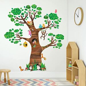 decowall dl-1709 giant tree and animals kids wall decals wall stickers peel and stick removable wall stickers for kids nursery bedroom living room