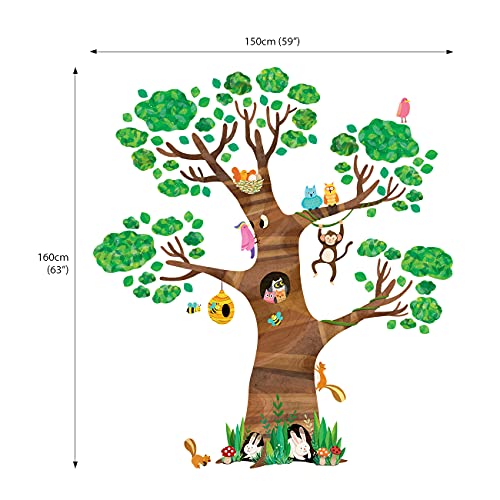 DECOWALL DL-1709 Giant Tree and Animals Kids Wall Decals Wall Stickers Peel and Stick Removable Wall Stickers for Kids Nursery Bedroom Living Room