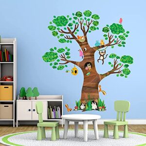 DECOWALL DL-1709 Giant Tree and Animals Kids Wall Decals Wall Stickers Peel and Stick Removable Wall Stickers for Kids Nursery Bedroom Living Room