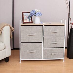 East Loft Multipurpose Dressers for Bedroom Cheap Closet Dresser for Nursery - Storage Dresser with 5 Fabric Drawers - Easy Assembly Small Dresser for Closet Kids Clothes Organizer (Beige)