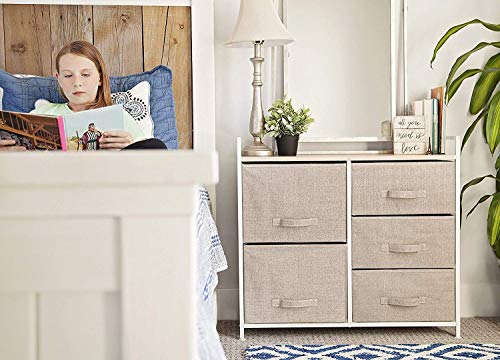 East Loft Multipurpose Dressers for Bedroom Cheap Closet Dresser for Nursery - Storage Dresser with 5 Fabric Drawers - Easy Assembly Small Dresser for Closet Kids Clothes Organizer (Beige)