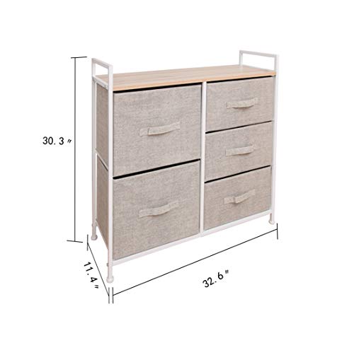 East Loft Multipurpose Dressers for Bedroom Cheap Closet Dresser for Nursery - Storage Dresser with 5 Fabric Drawers - Easy Assembly Small Dresser for Closet Kids Clothes Organizer (Beige)