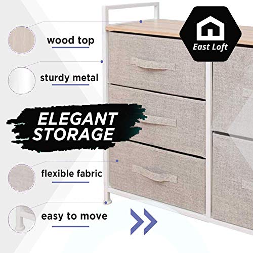 East Loft Multipurpose Dressers for Bedroom Cheap Closet Dresser for Nursery - Storage Dresser with 5 Fabric Drawers - Easy Assembly Small Dresser for Closet Kids Clothes Organizer (Beige)