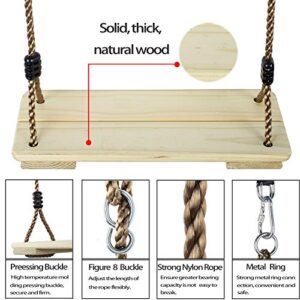 Wooden Swing Seat, NOSTIFY Nostalgic Outdoor Wood Swing for Kids, Tree Swing for Adults, Connecting Straps Swing Set Accessories for Backyard Patio Garden Playground, Height Adjustable (Wood-1)