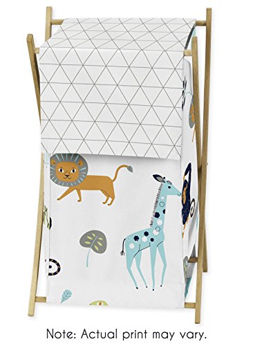 Turquoise and Navy Blue Safari Animal Baby Kid Clothes Laundry Hamper for Mod Jungle Collection by Sweet Jojo Designs