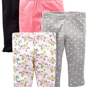 Simple Joys by Carter's Baby Girls' Pant, Pack of 4, Black/Grey Hearts/Pink/White Floral, 18 Months