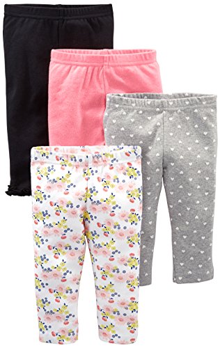 Simple Joys by Carter's Baby Girls' Pant, Pack of 4, Black/Grey Hearts/Pink/White Floral, 18 Months