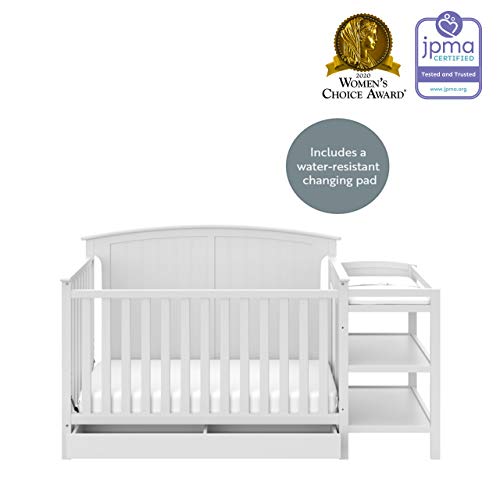 Storkcraft Steveston 5-in-1 Convertible Crib and Changer with Drawer (White) – GREENGUARD Gold Certified, Crib and Changing Table Combo with Drawer, Converts to Toddler Bed, Daybed and Full-Size Bed