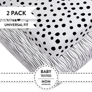 Crib Sheet Set | Toddler Sheet Set 2 Pack 100% Jersey Cotton Black and White Abstract Stripes and Dots