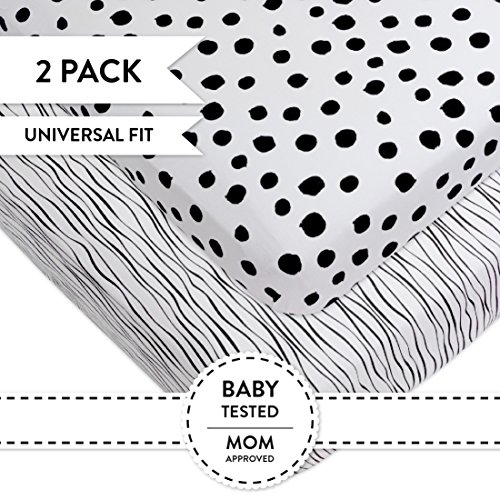 Crib Sheet Set | Toddler Sheet Set 2 Pack 100% Jersey Cotton Black and White Abstract Stripes and Dots