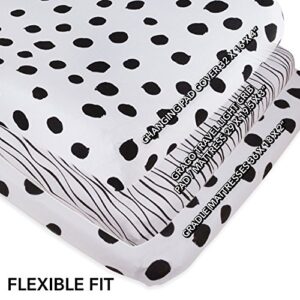 Changing Pad Cover Set | Cradle Sheet 2 Pack 100% Jersey Cotton Black and White Abstract Stripes and Dots by Ely's & Co