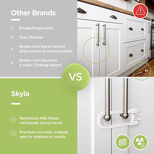 Cabinet Handle Locks (8-Pack) 5 1/4 Inch by Skyla Homes - Stock Clearance - Multi-Purpose Child Safety Lock Best for Baby Proofing Strong ABS Free Plastic Knob Cover Child Proof Cabinet Latches