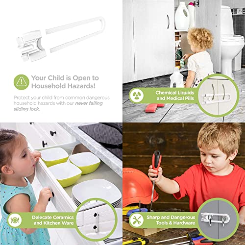 Cabinet Handle Locks (8-Pack) 5 1/4 Inch by Skyla Homes - Stock Clearance - Multi-Purpose Child Safety Lock Best for Baby Proofing Strong ABS Free Plastic Knob Cover Child Proof Cabinet Latches