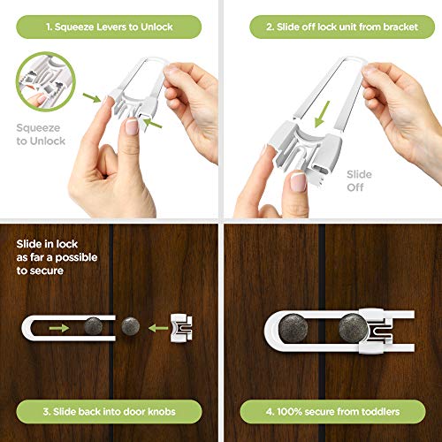 Cabinet Handle Locks (8-Pack) 5 1/4 Inch by Skyla Homes - Stock Clearance - Multi-Purpose Child Safety Lock Best for Baby Proofing Strong ABS Free Plastic Knob Cover Child Proof Cabinet Latches