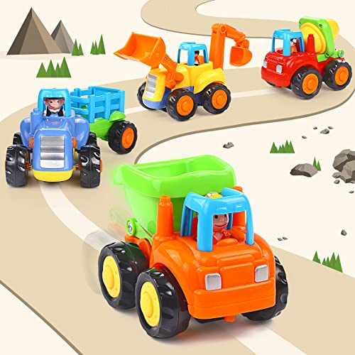 ORWINE Inertia Toy Early Educational Toddler Baby Toy Friction Powered Cars Push and Go Cars Tractor Bulldozer Dumper Cement Mixer Engineering Vehicles Toys for Children Boys Girls Kids Gift 4PCS