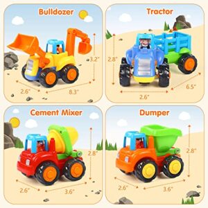 ORWINE Inertia Toy Early Educational Toddler Baby Toy Friction Powered Cars Push and Go Cars Tractor Bulldozer Dumper Cement Mixer Engineering Vehicles Toys for Children Boys Girls Kids Gift 4PCS