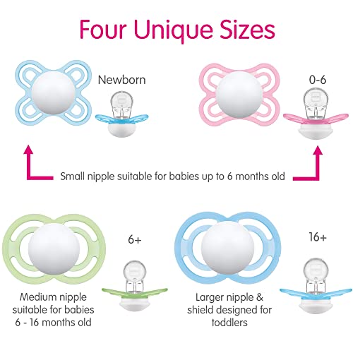 MAM Perfect Night Baby Pacifier, Patented Nipple, Glows in the Dark, 2 Pack, 0-6 Months, Unisex