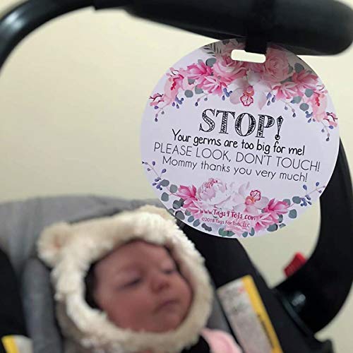 Three Little Tots – Flower Stop No Touching Baby Car Seat Sign or Stroller Tag - CPSIA Safety Tested