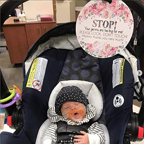 Three Little Tots – Flower Stop No Touching Baby Car Seat Sign or Stroller Tag - CPSIA Safety Tested