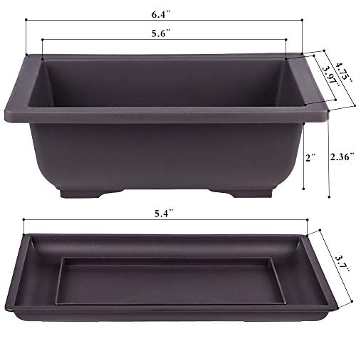 MUZHI 6PCS/Pack Retro Style Basin Plastic Flower Pot 6.5 Inch Flower Bonsai Tree Plant Bowl Nursery Pots Maceta Cuadrada Simulational Purple Sands Pots with Tray Rectangle Small