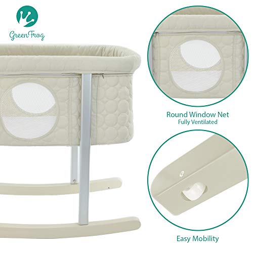 Baby Bassinet Cradle Includes Gentle Rocking Feature, Great for Newborns and Infants Safe Mattress Includes Wheels for Easy Movement High End Washable Fabric Lightweight (Sand)