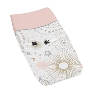 blush pink, gold, grey and white star and moon changing pad cover for celestial collection by sweet jojo designs