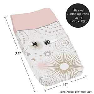 Blush Pink, Gold, Grey and White Star and Moon Changing Pad Cover for Celestial Collection by Sweet Jojo Designs