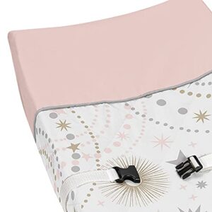 Blush Pink, Gold, Grey and White Star and Moon Changing Pad Cover for Celestial Collection by Sweet Jojo Designs