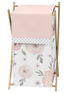 blush pink, grey and white baby kid clothes laundry hamper for watercolor floral collection by sweet jojo designs