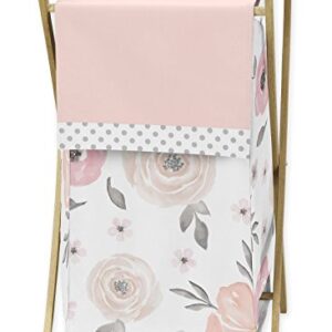 Blush Pink, Grey and White Baby Kid Clothes Laundry Hamper for Watercolor Floral Collection by Sweet Jojo Designs