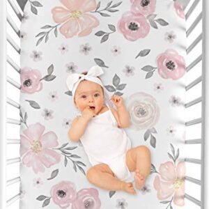 Blush Pink, Grey and White Baby or Toddler Fitted Crib Sheet for Watercolor Floral Collection by Sweet Jojo Designs