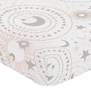 Blush Pink, Gold, Grey and White Star and Moon Baby or Toddler Fitted Crib Sheet for Celestial Collection by Sweet Jojo Designs