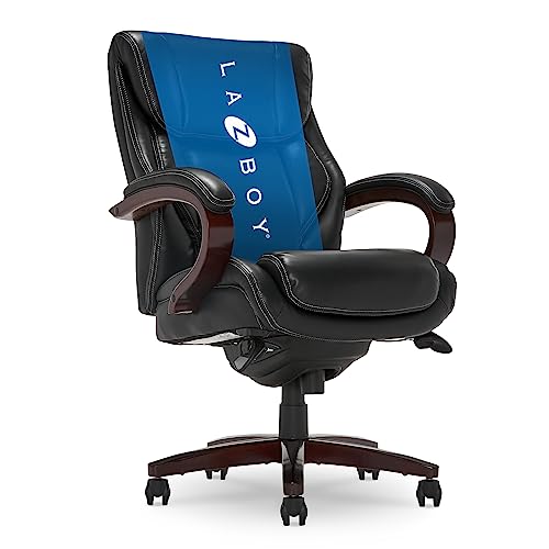 La-Z-Boy Bellamy Executive Office Chair with Memory Foam Cushions, Solid Wood Arms and Base, Waterfall Seat Edge, Bon, Black